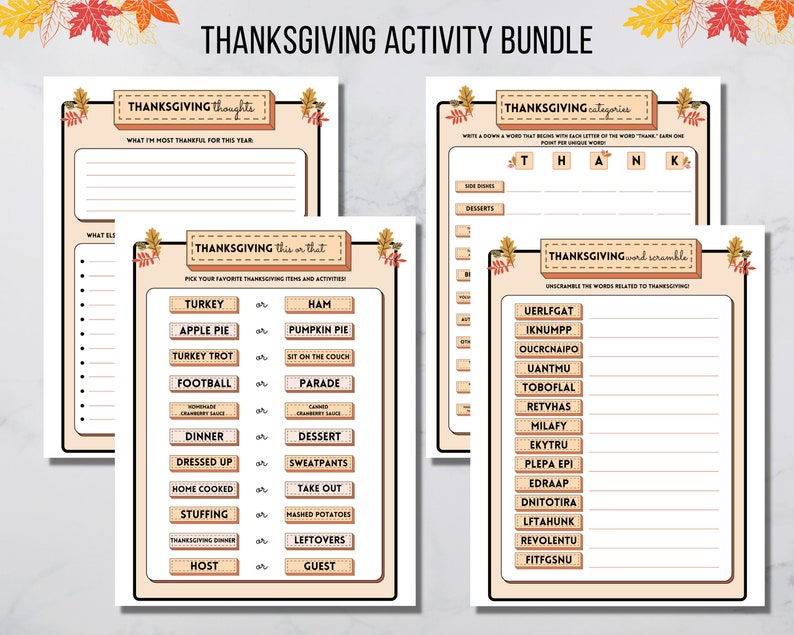 Thanksgiving Activity Bundle, Printable Thanksgiving Party Games ...