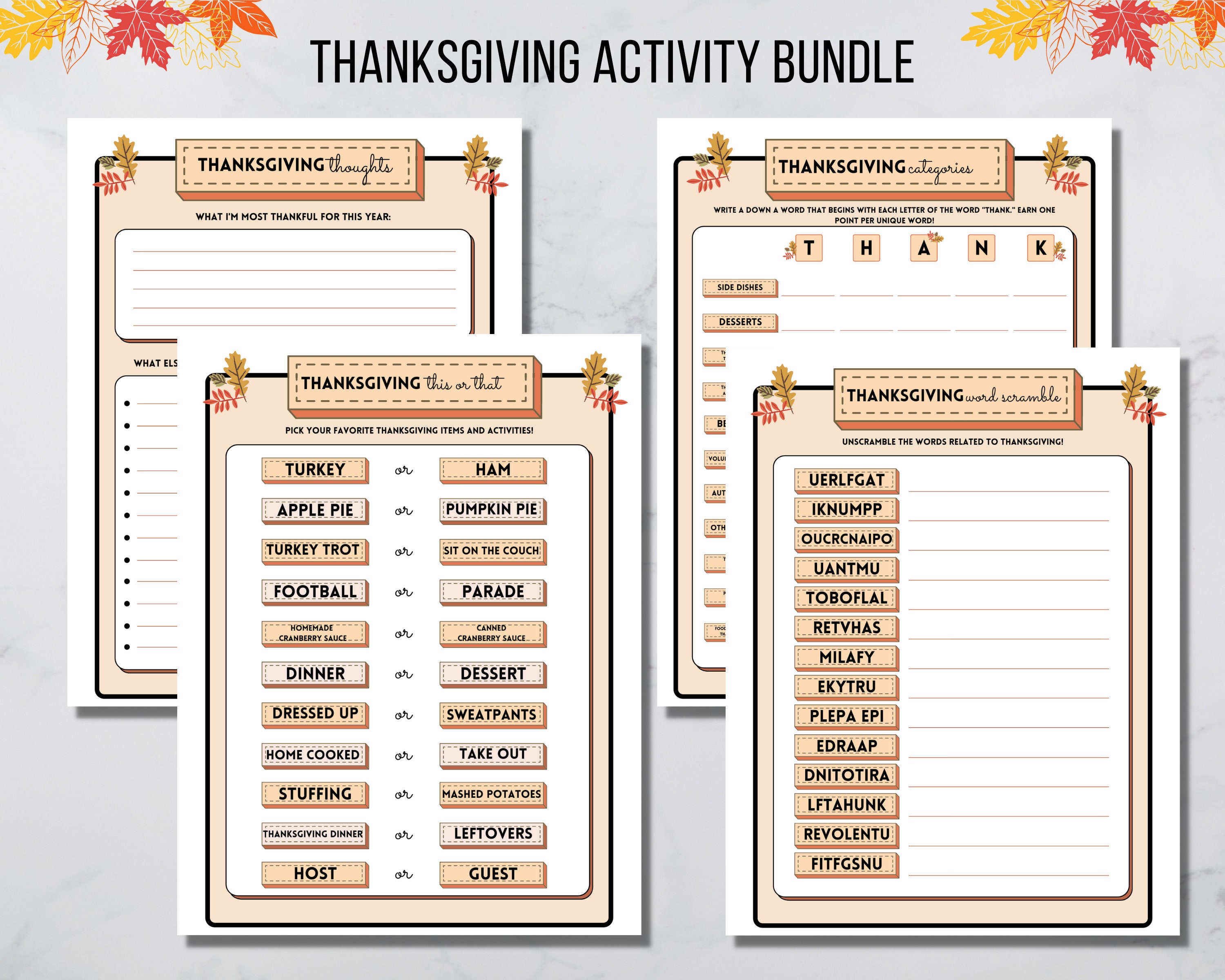 Thanksgiving Activity Bundle, Printable Thanksgiving Party Games ...