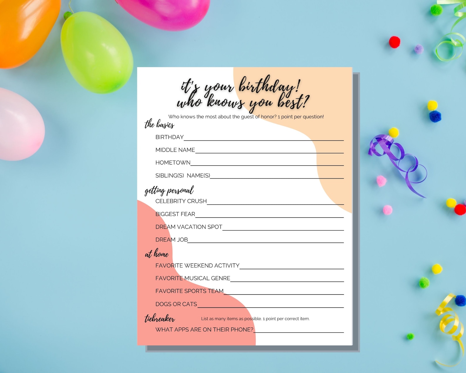 Who Knows You Best, Fun Printable Birthday Game, Who Knows the Birthday ...