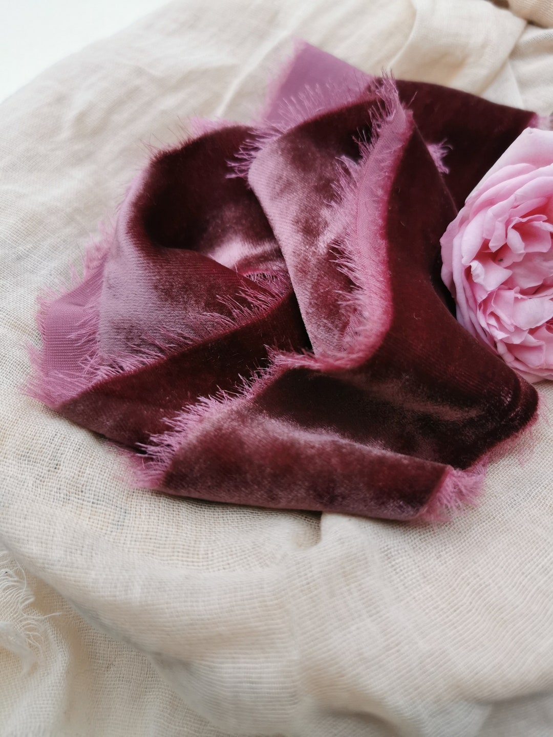 Winter Rose Silk Velvet Ribbon Hand Dyed Silk Velvet Ribbon, Bouquet ...