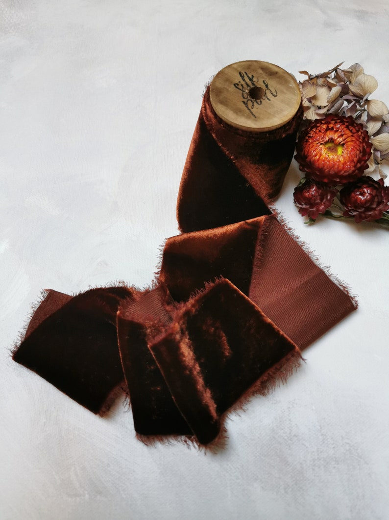 Chestnut Silk Velvet Ribbon - Hand Dyed Silk Velvet Ribbon, Bouquet ...