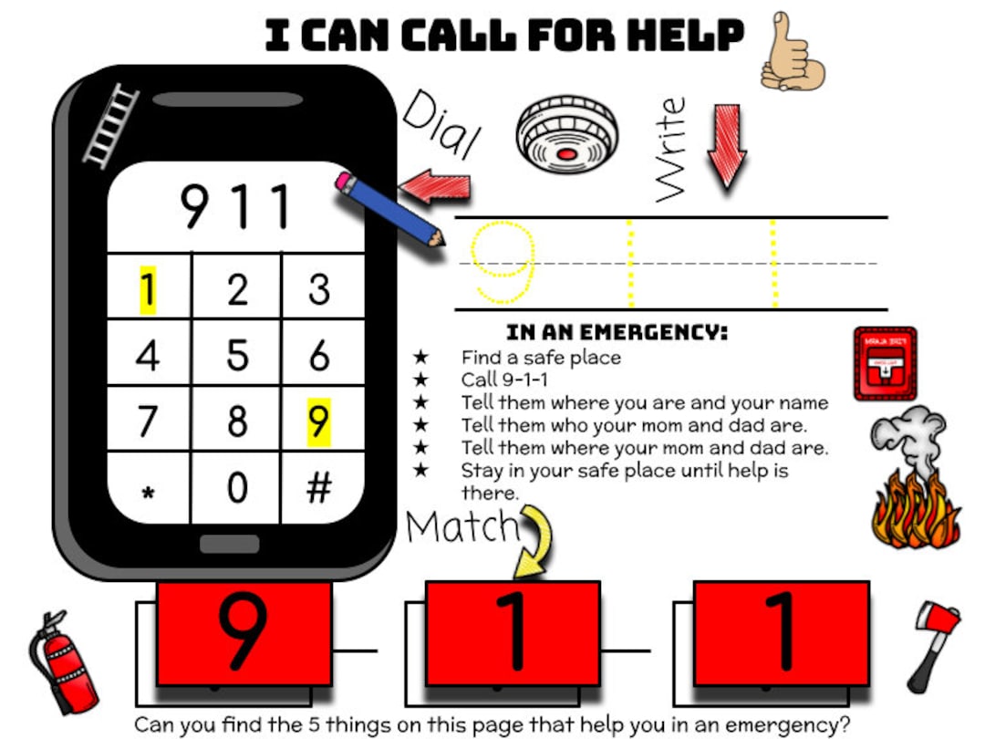 Emergency Call for Help 9-1-1 Practice Learning Mat - Etsy