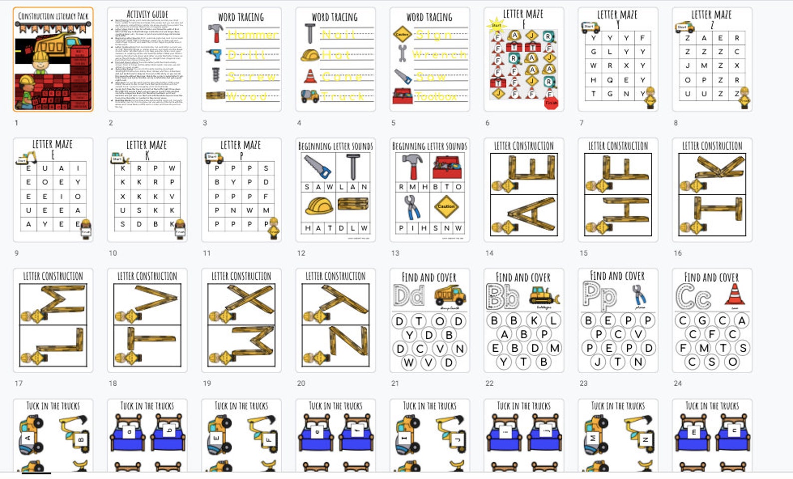 Construction Literacy Pack Preschool, Early Kindergarten Printable - Etsy