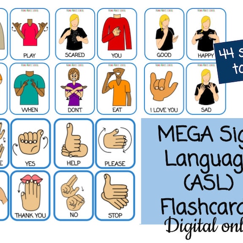 Mega Sign Language asl Flashcards Digital Signing Preschool - Etsy