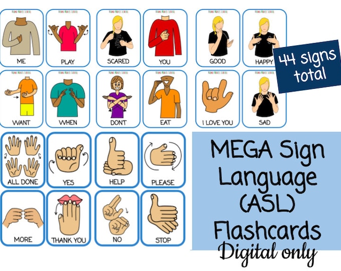 Basic Sign Language DIGITAL Pack. 16 Sign Language Cards, ASL American ...