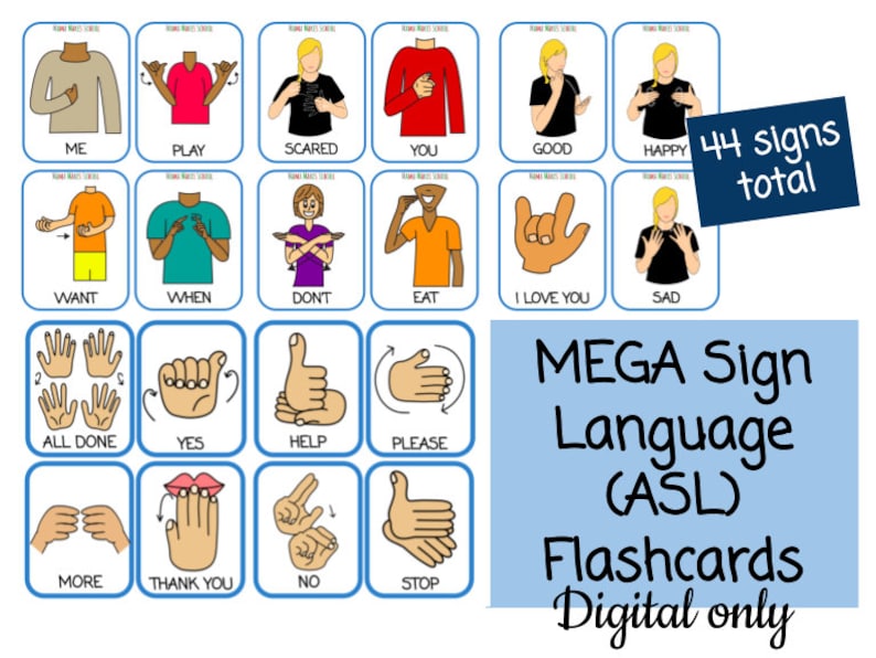 Mega Sign Language (asl) Flashcards Digital, Signing Preschool ...