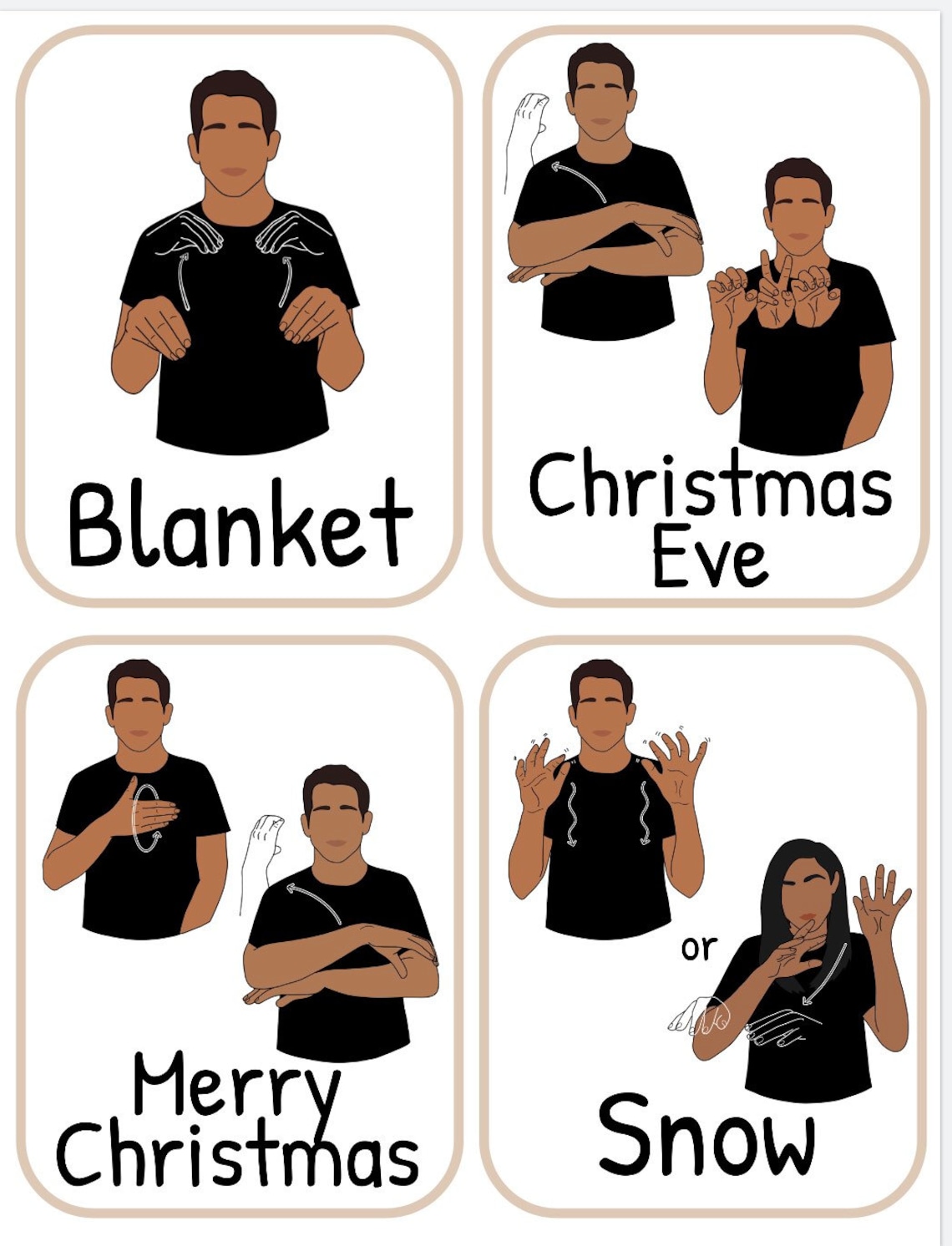 Christmas Wintertime ASL Flashcards, Sign Language Holiday Cards - Etsy