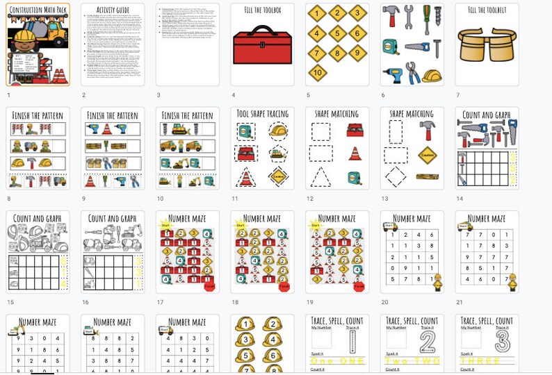 Construction Math Pack Preschool, Early Kindergarten Printable - Etsy