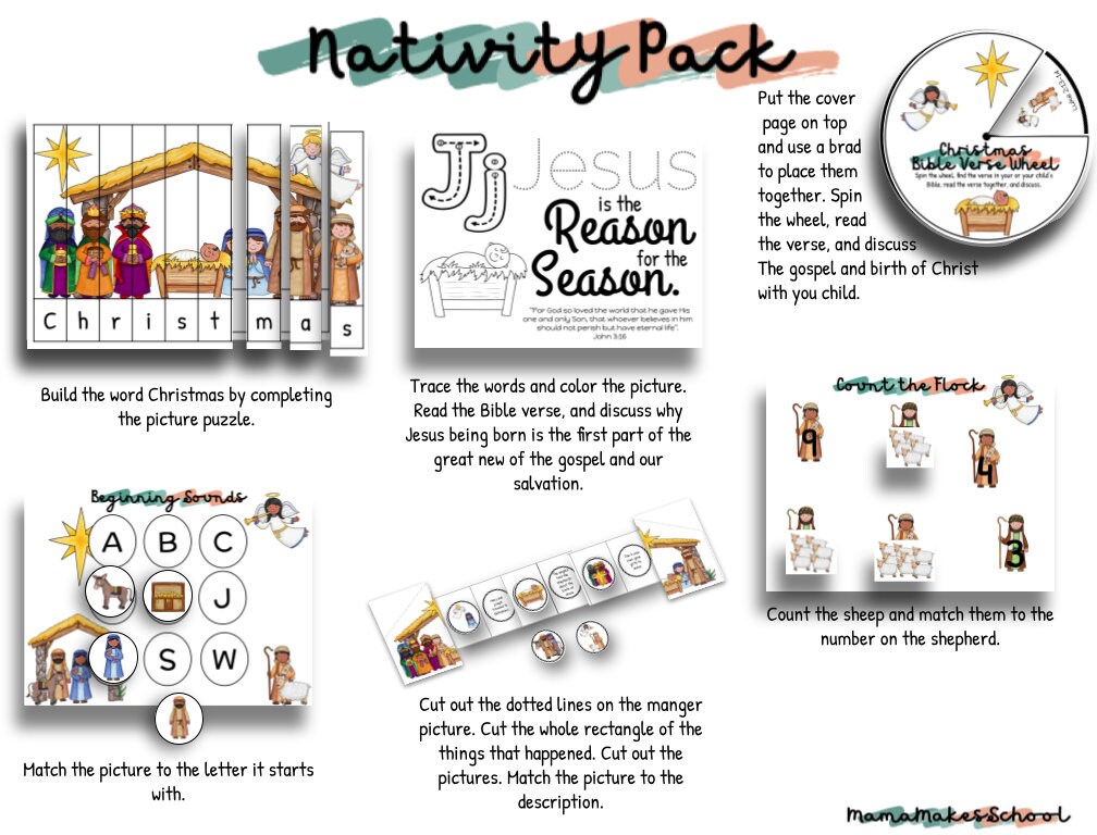 Nativity Christmas Learning Pack, Preschool/kindergarten Birth of Jesus ...