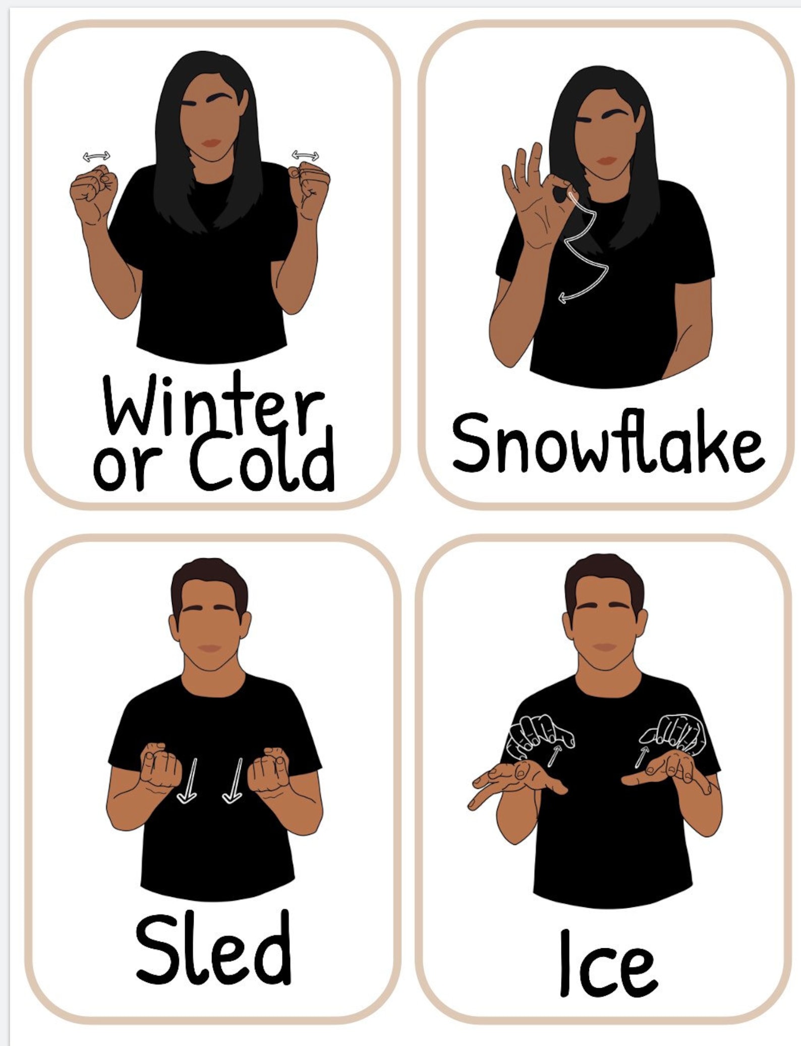 Christmas Wintertime ASL Flashcards, Sign Language Holiday Cards - Etsy