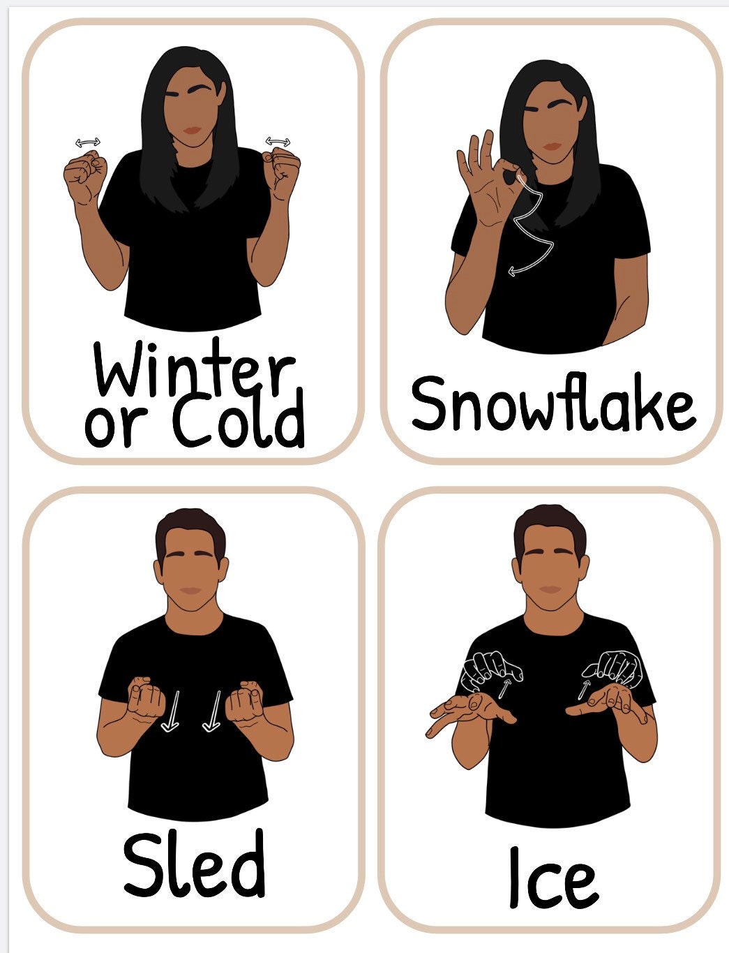 Christmas Wintertime ASL Flashcards, Sign Language Holiday Cards - Etsy