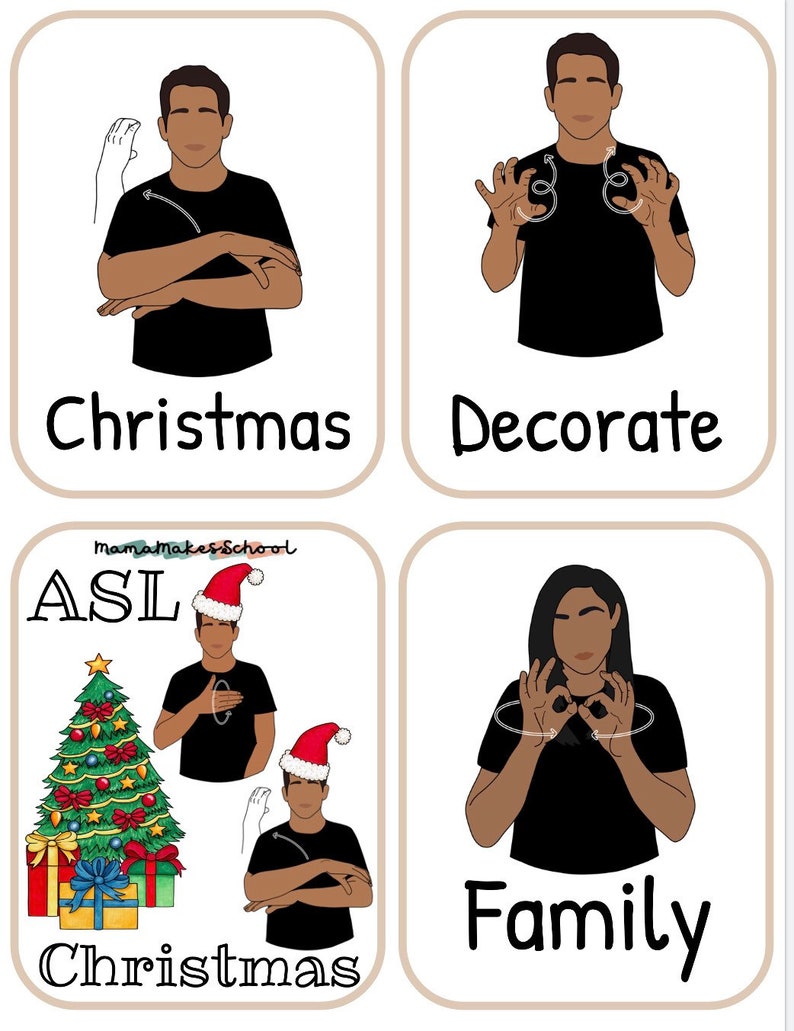 Christmas Wintertime ASL Flashcards, Sign Language Holiday Cards - Etsy