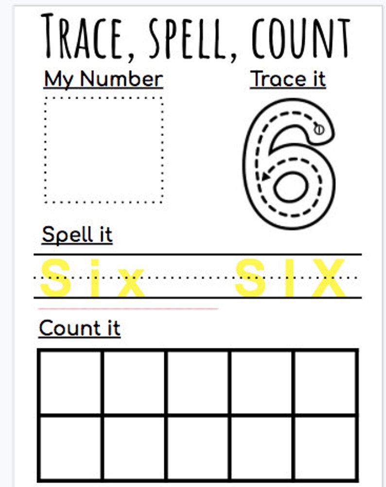 Trace, Spell, Count 1-10 Printable - Etsy