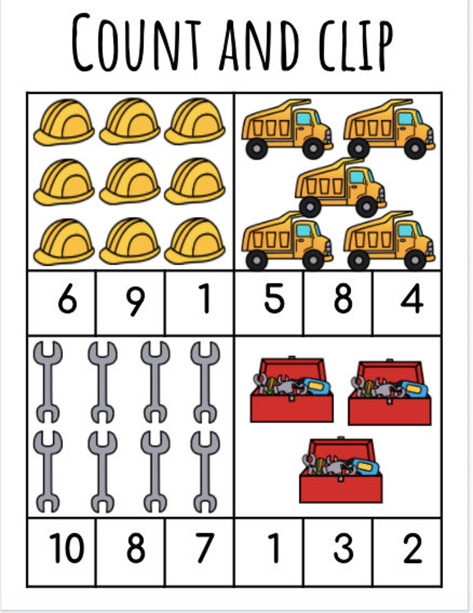 Construction Count and Clip 1-10 Preschool Kindergarten | Etsy