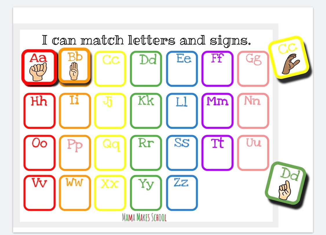 ASL Alphabet Matching Mat, ABC, Preschool, Kindergarten, Learning Mat ...