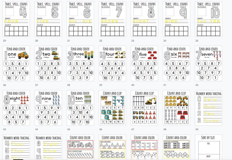 Construction Math Pack Preschool, Early Kindergarten Printable - Etsy