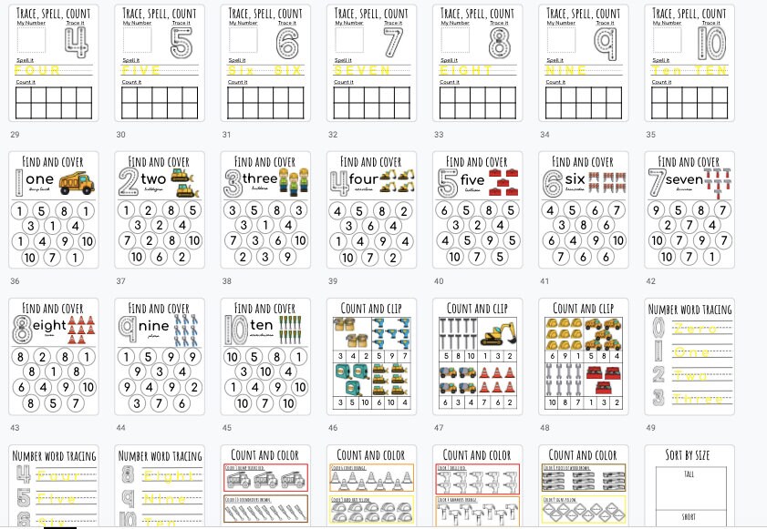 Construction Math Pack Preschool, Early Kindergarten Printable - Etsy