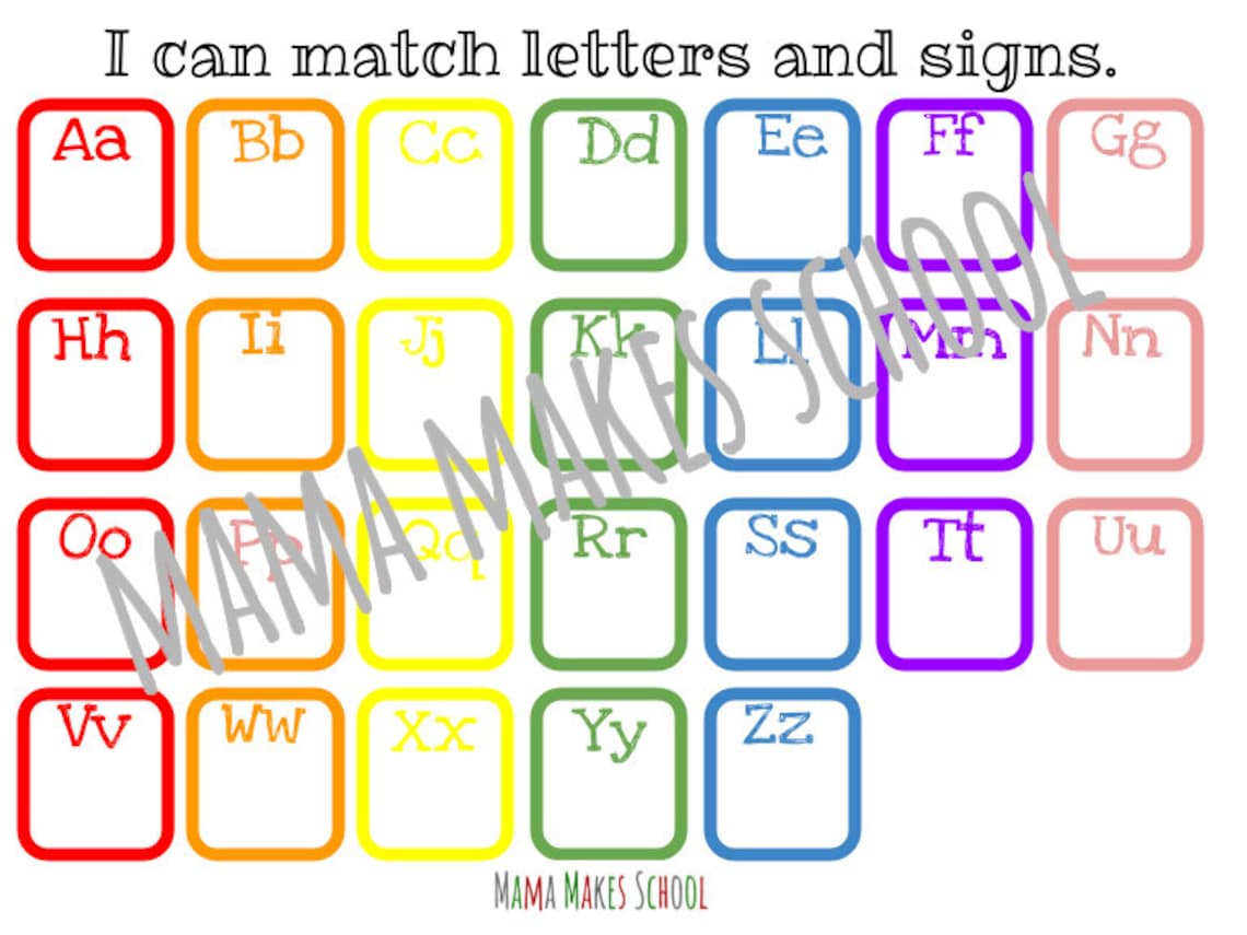 ASL Alphabet Matching Mat ABC Preschool Kindergarten | Etsy