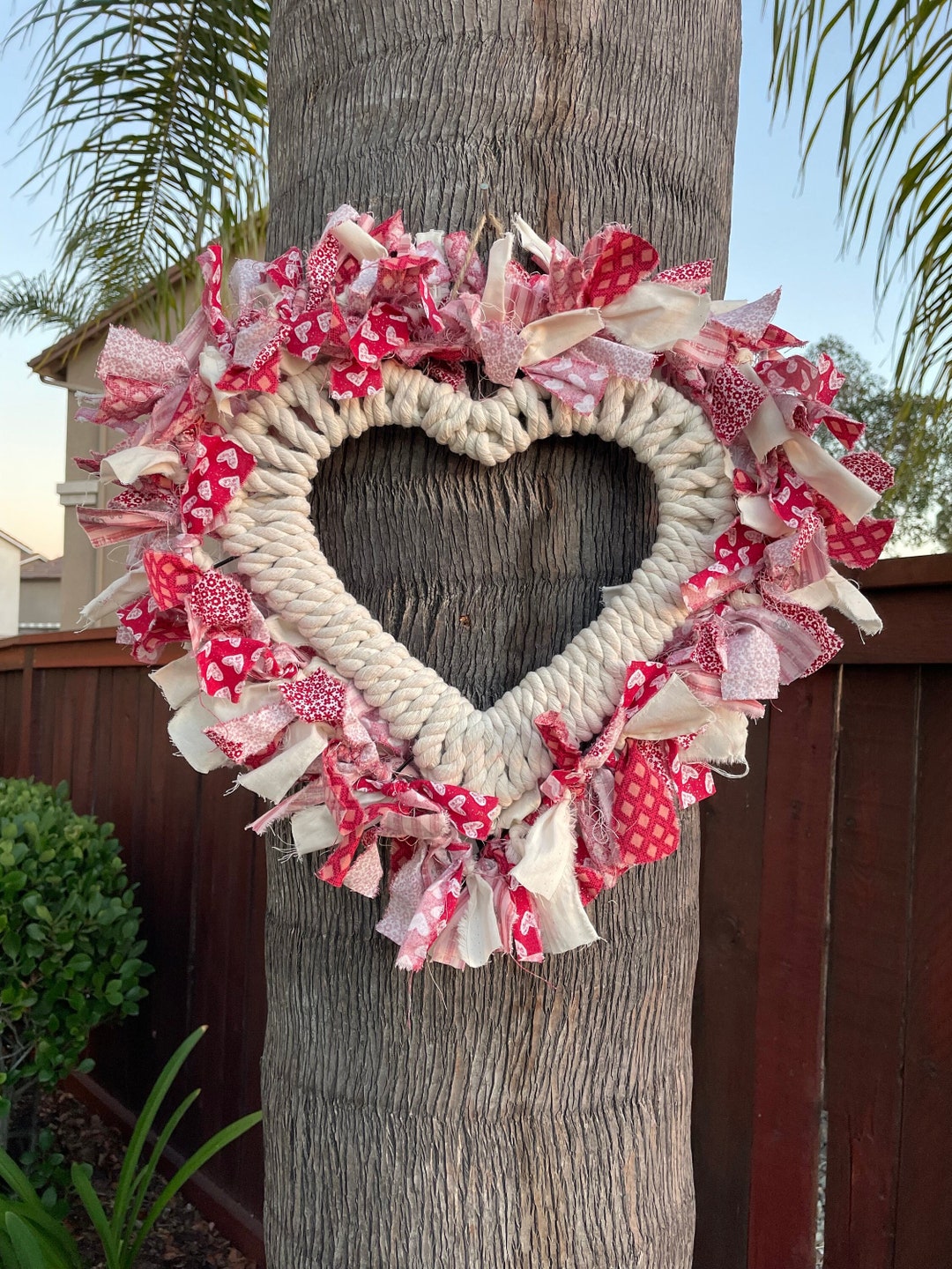 Red White Heart Fabric Strip Rag Tie Wreath, Valentines Day Wreath ...