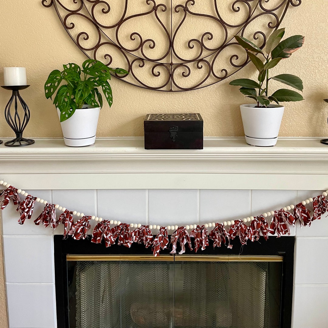 Football Fabric Garland: Rustic Game Day Decor, Wood Beads - Etsy
