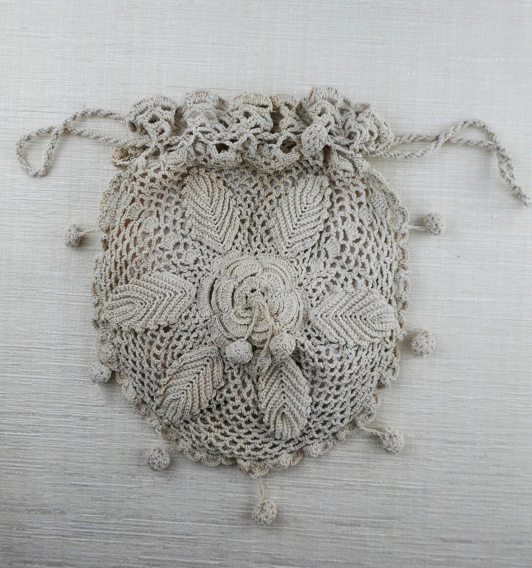 Antique Ecru Crocheted Drawstring Bag - Etsy