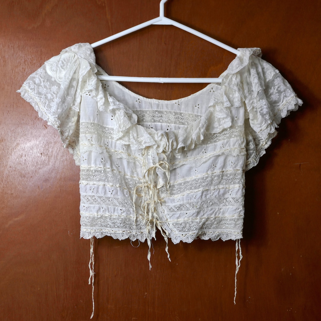 Antique Lace and Eyelet Corset Cover or Bodice With Silk Ribbon ...