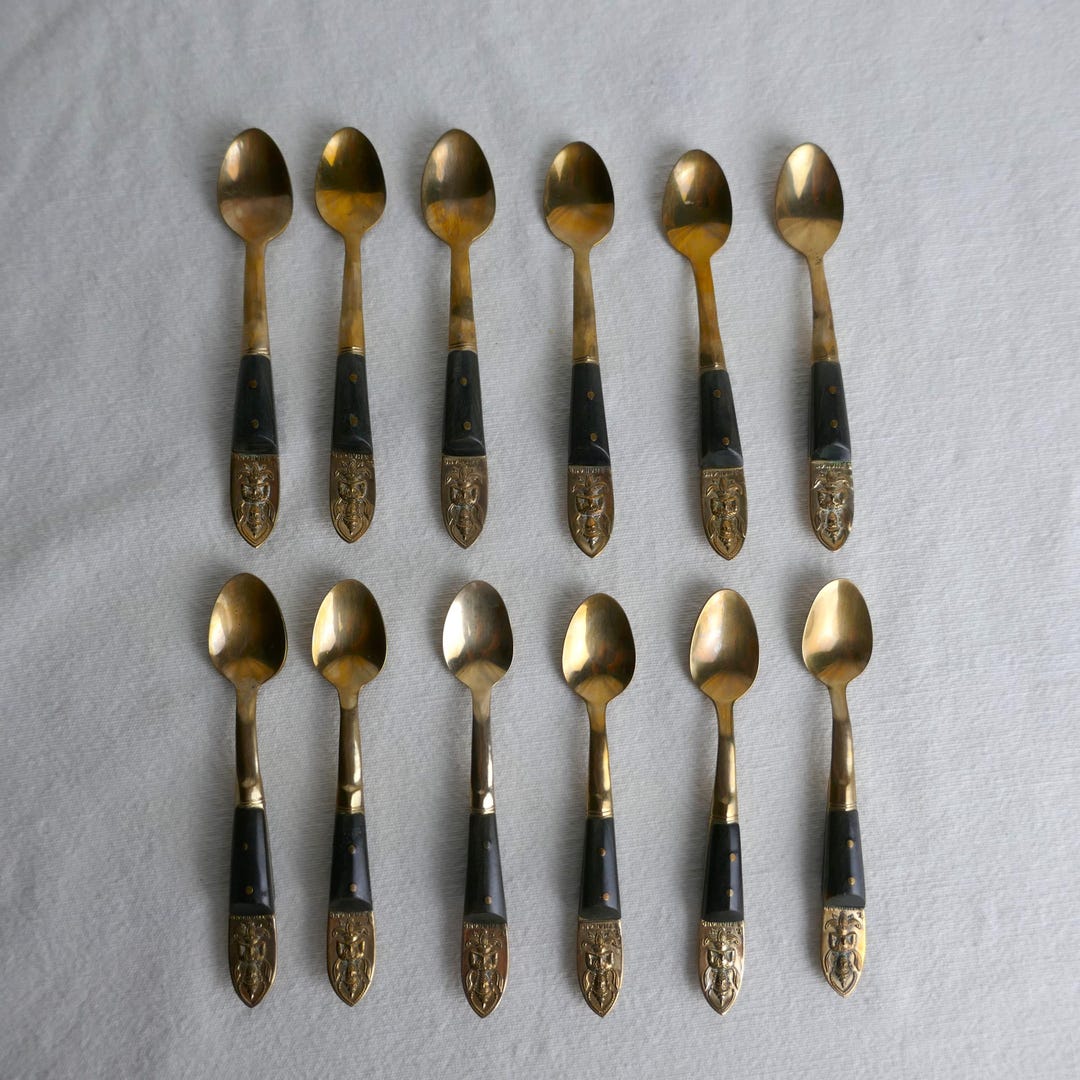 Siam Cutlery Twelve Bronze and Horn Tiny Coffee Spoons - Etsy