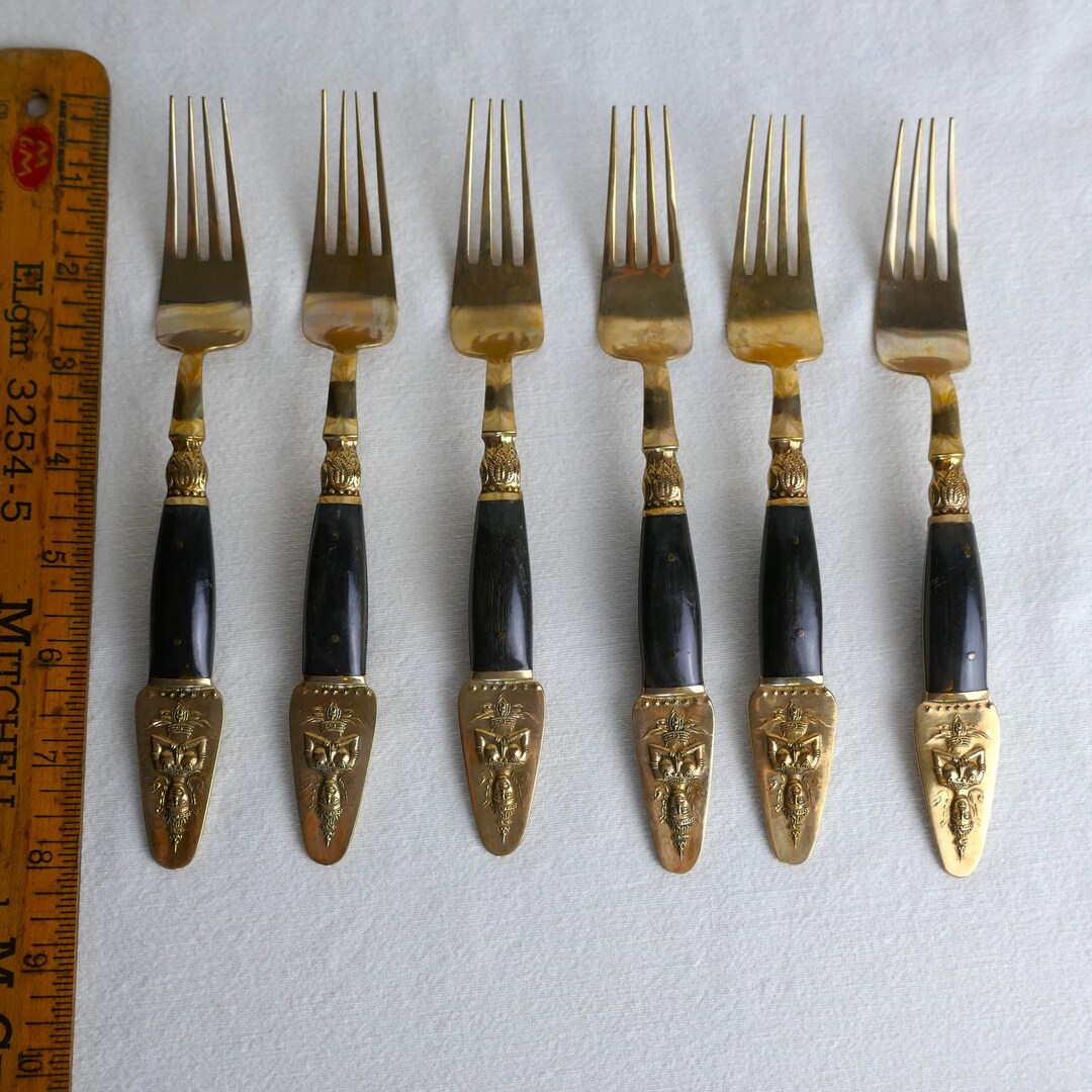 Siam Bronze and Horn Flatware Collectionsix Forks, Six Soup Spoons, and ...