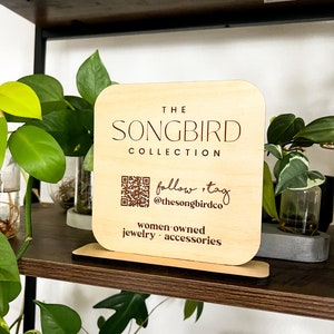Custom Wooden Small Square QR Code Tabletop Sign | Social Media Sign ...