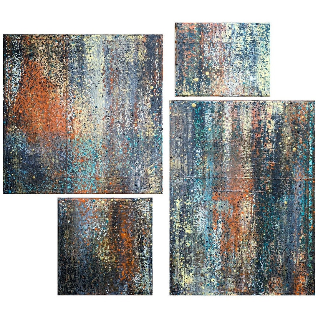 Textured Abstract Painting, Original Oil on Canvas, Quadriptych, Snake Colour Art, Drip Painting ...