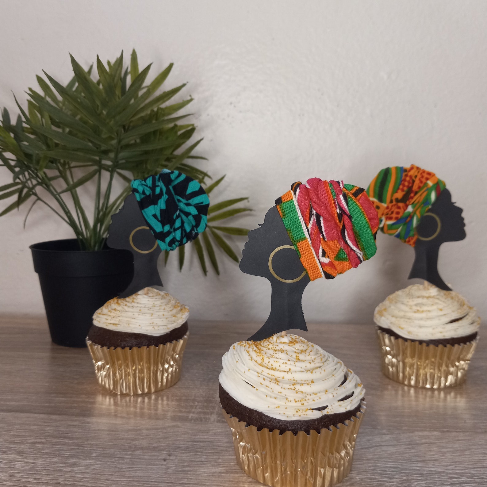 Variety Kente Cloth Silhouette Cupcake Toppers Turban Head | Etsy
