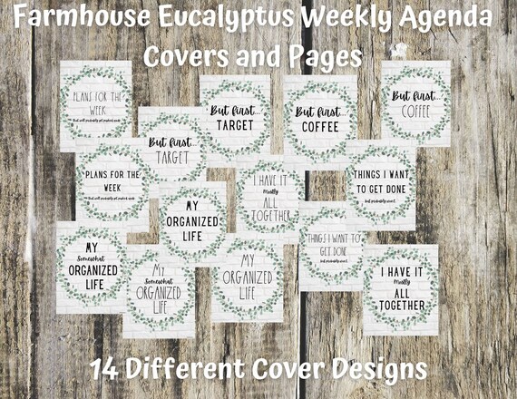 Farmhouse Eucalyptus Printable Weekly Agenda Pages and Covers | Etsy