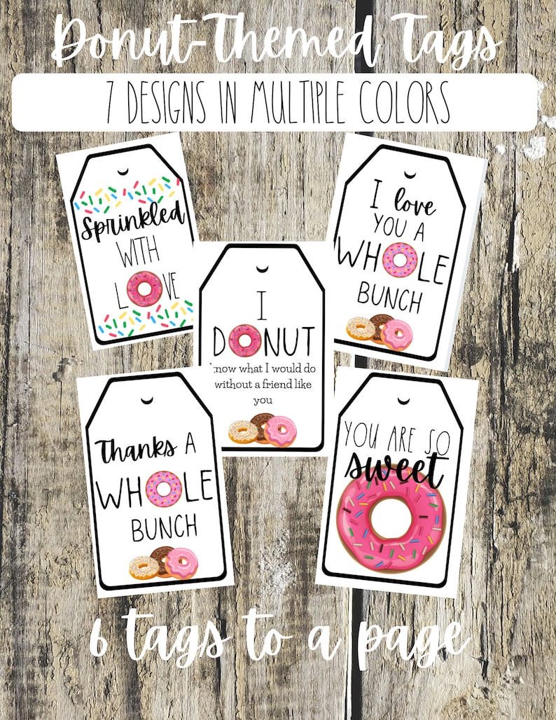 Set of Printable Donut-themed Gift Tags: 7 Different Designs - Etsy