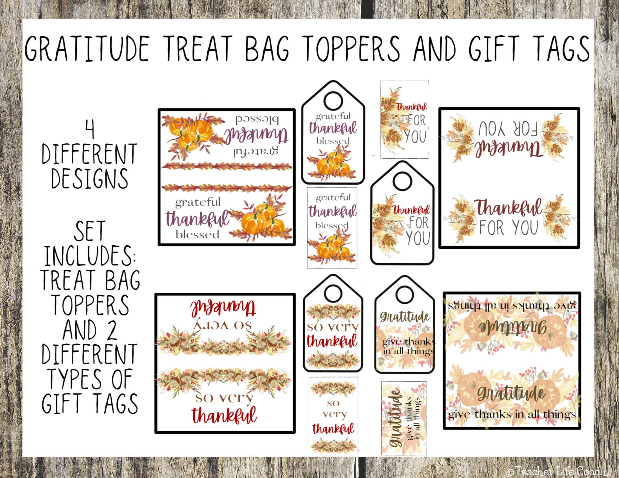 Set of Printable Gratitude Treat Bag Toppers and Two Gift Tags - 4 ...
