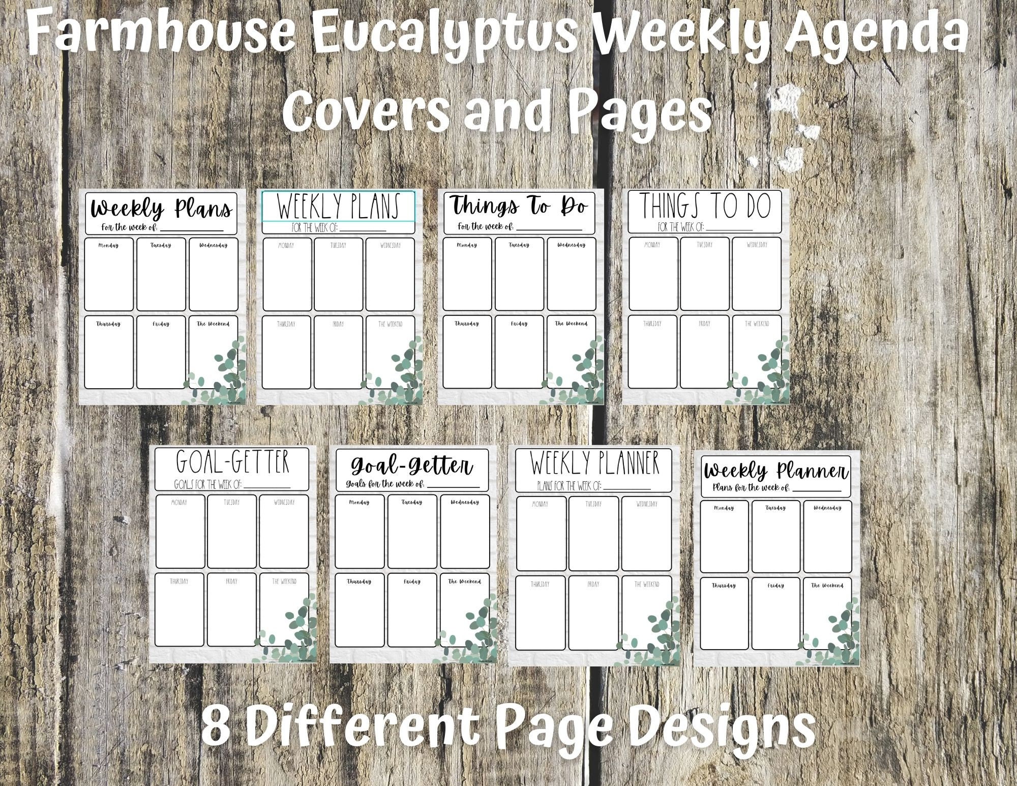 Farmhouse Eucalyptus Printable Weekly Agenda Pages and Covers - Etsy ...