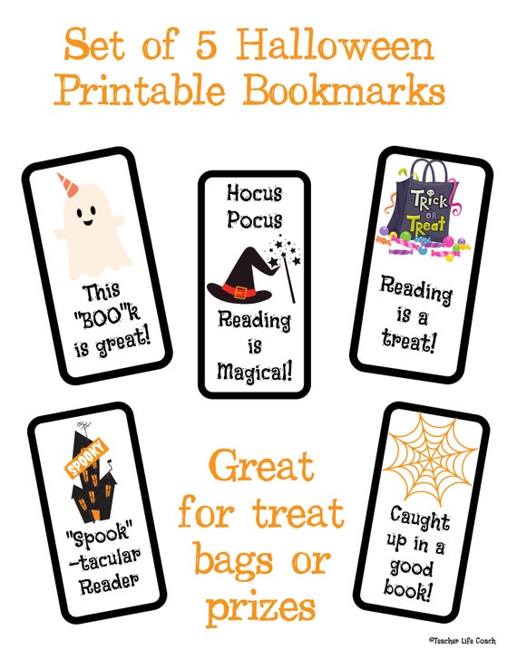 Set of Five Halloween Printable Bookmarks - Etsy