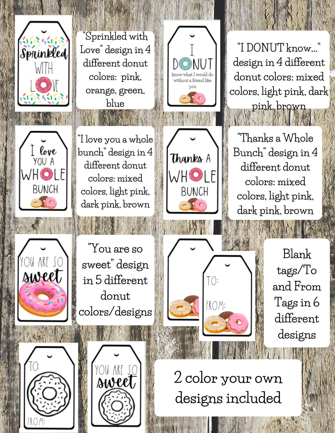 Set of Printable Donut-themed Gift Tags: 7 Different Designs - Etsy
