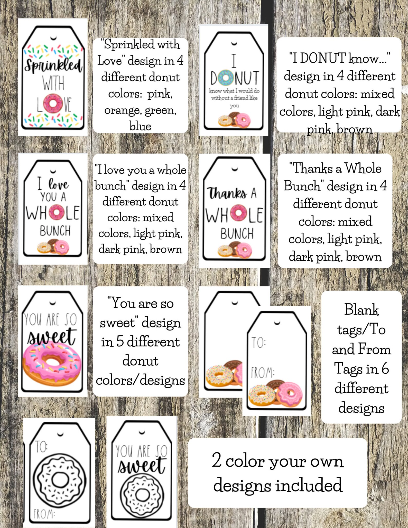 Set of Printable Donut-themed Gift Tags: 7 Different Designs - Etsy