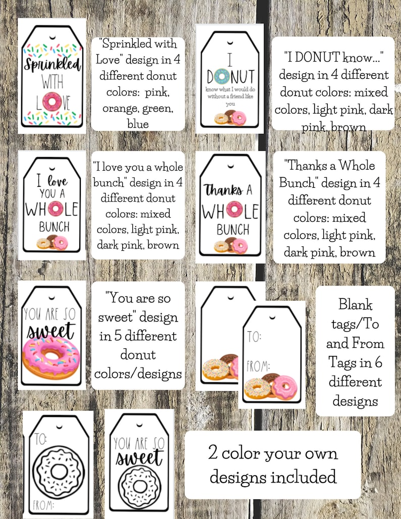 Set of Printable Donut-themed Gift Tags: 7 Different Designs - Etsy
