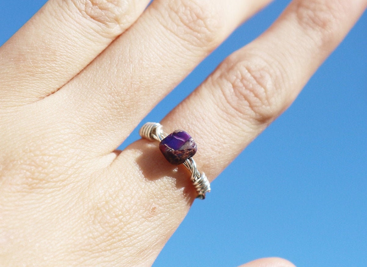 Rectangular Purple Jasper Stone Rings Purple Jasper Wire - Etsy UK