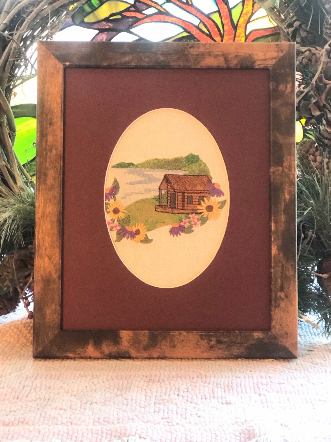 Lake Cabin Embroidery Christmas Gift Cozy Cabin Alluring Log Cabin ...