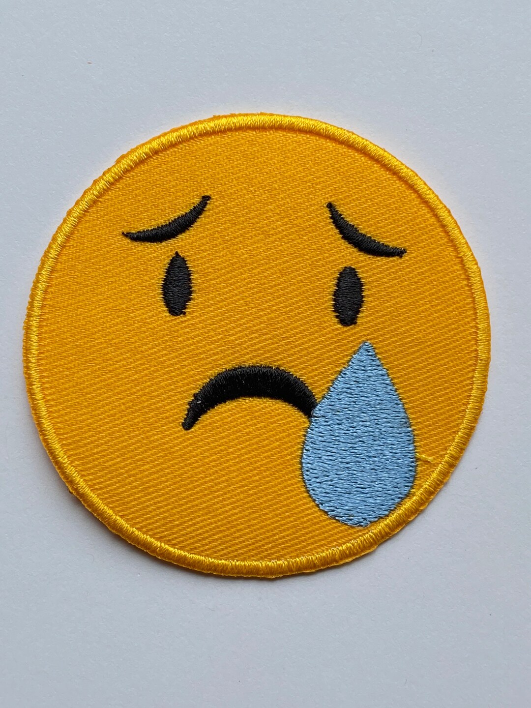 Sad but Relieved Face Emoji Embroidered Iron on Sew on Patch Badge for ...