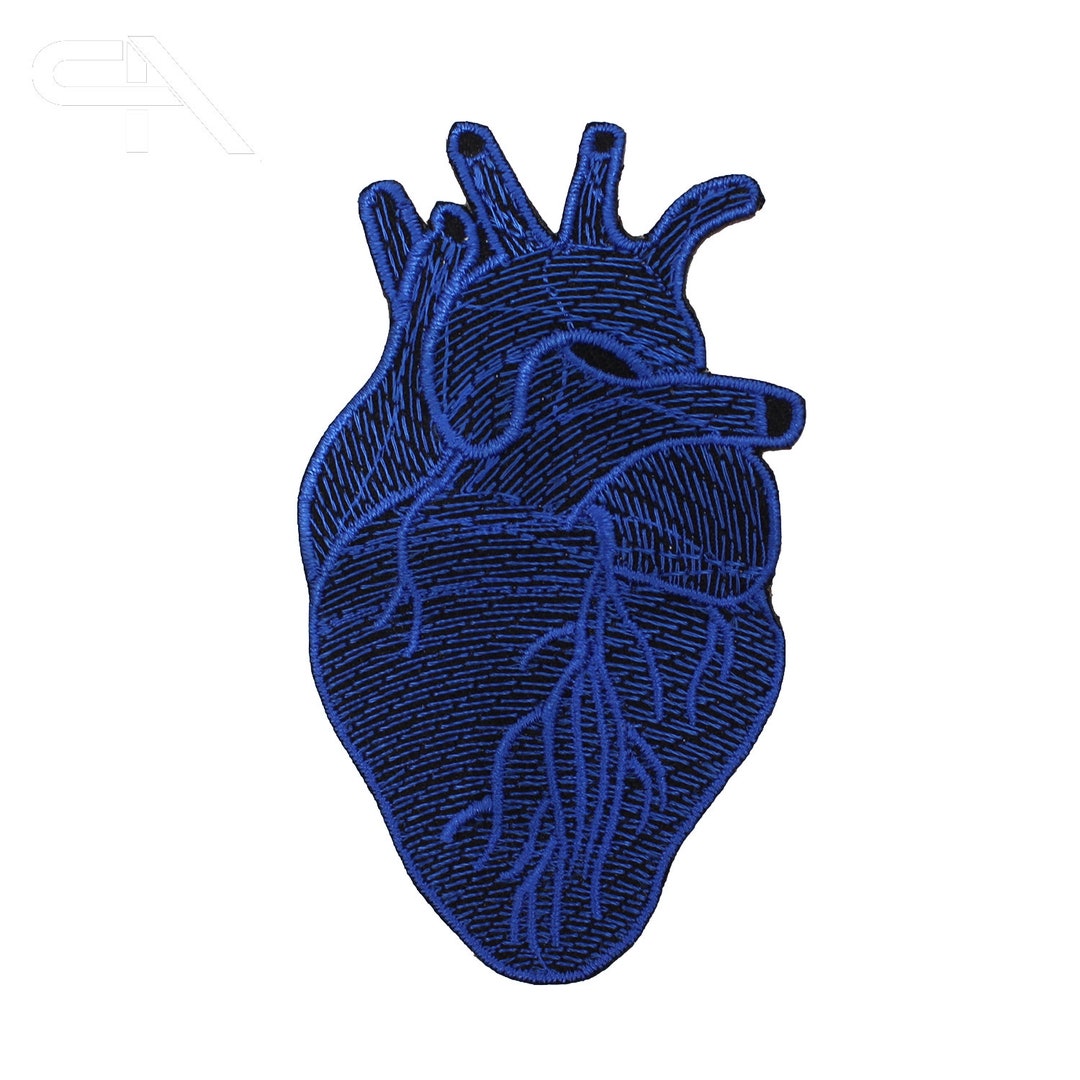 Human Heart, Heart Patch Blue Embroidered Iron on Sew on Patch Badge ...
