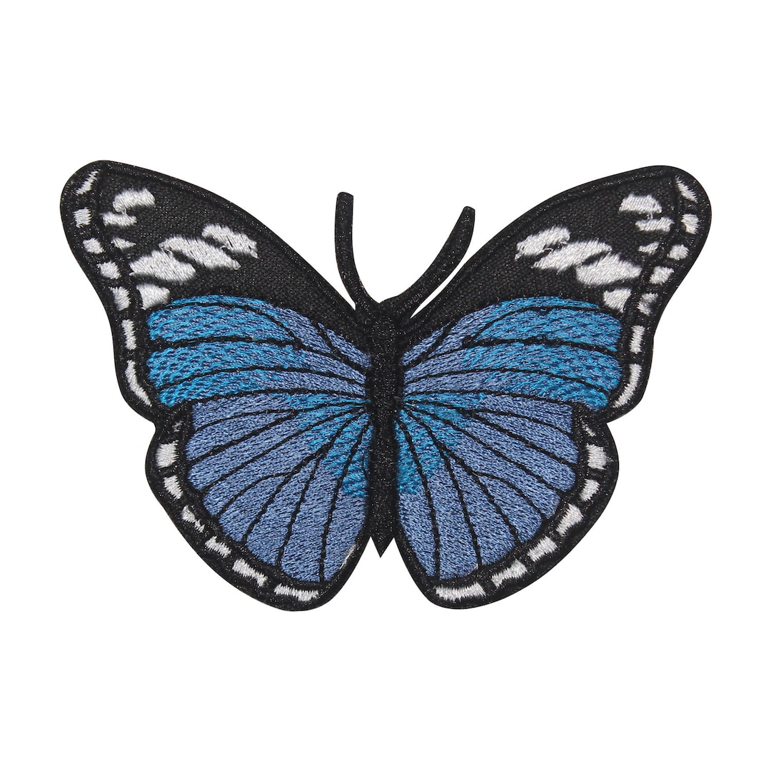 Butterfly Cute Blue Embroidered Iron on Sew on Patch Badge for Clothes ...