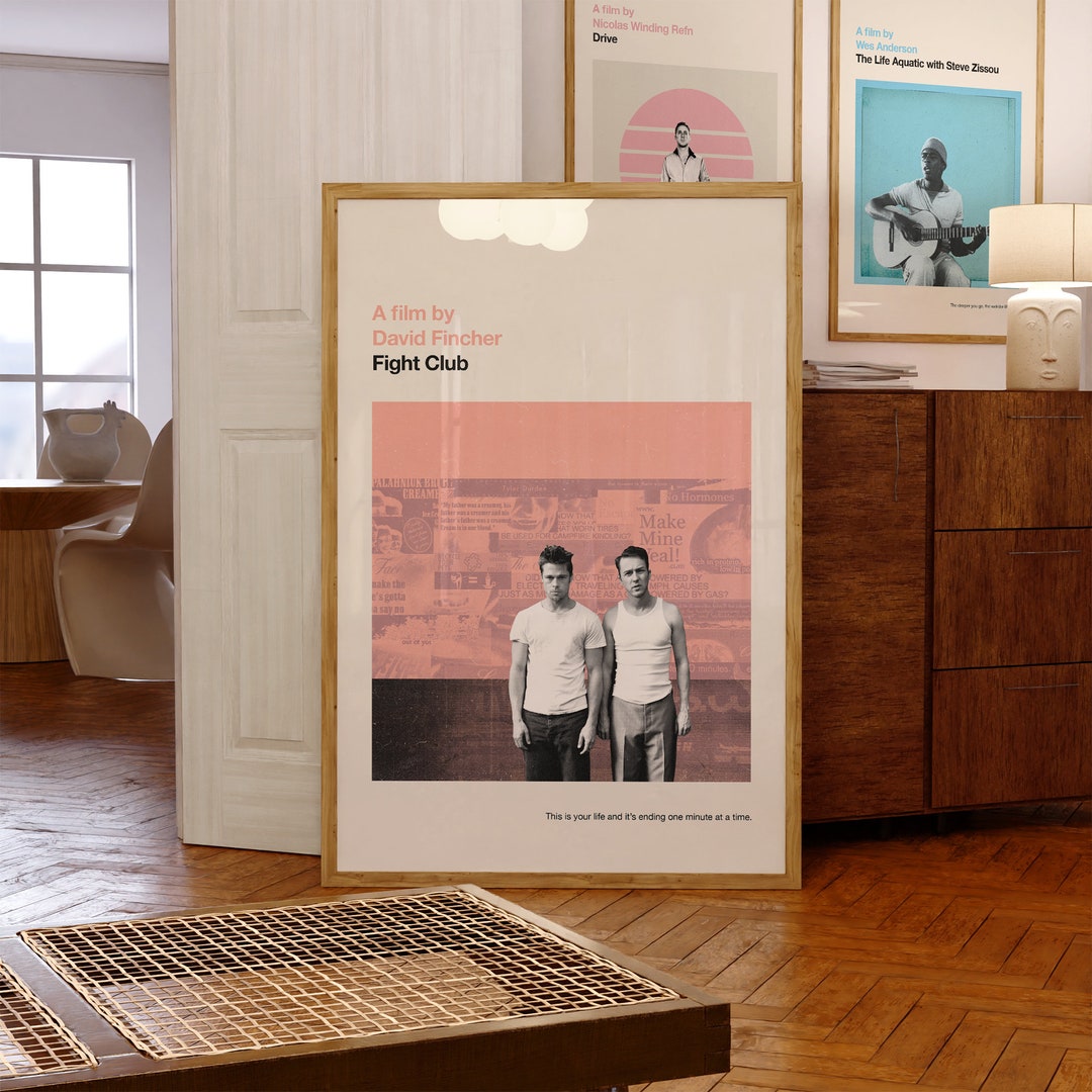 Fight Club Print - Movie Poster, Retro, Mid Century Modern, Vintage Art ...