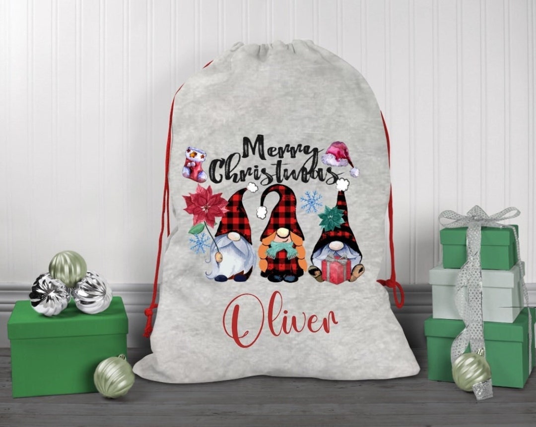 Personalised Christmas Sack/ Gnome Santa Bag/ Printed Christmas Sacks ...
