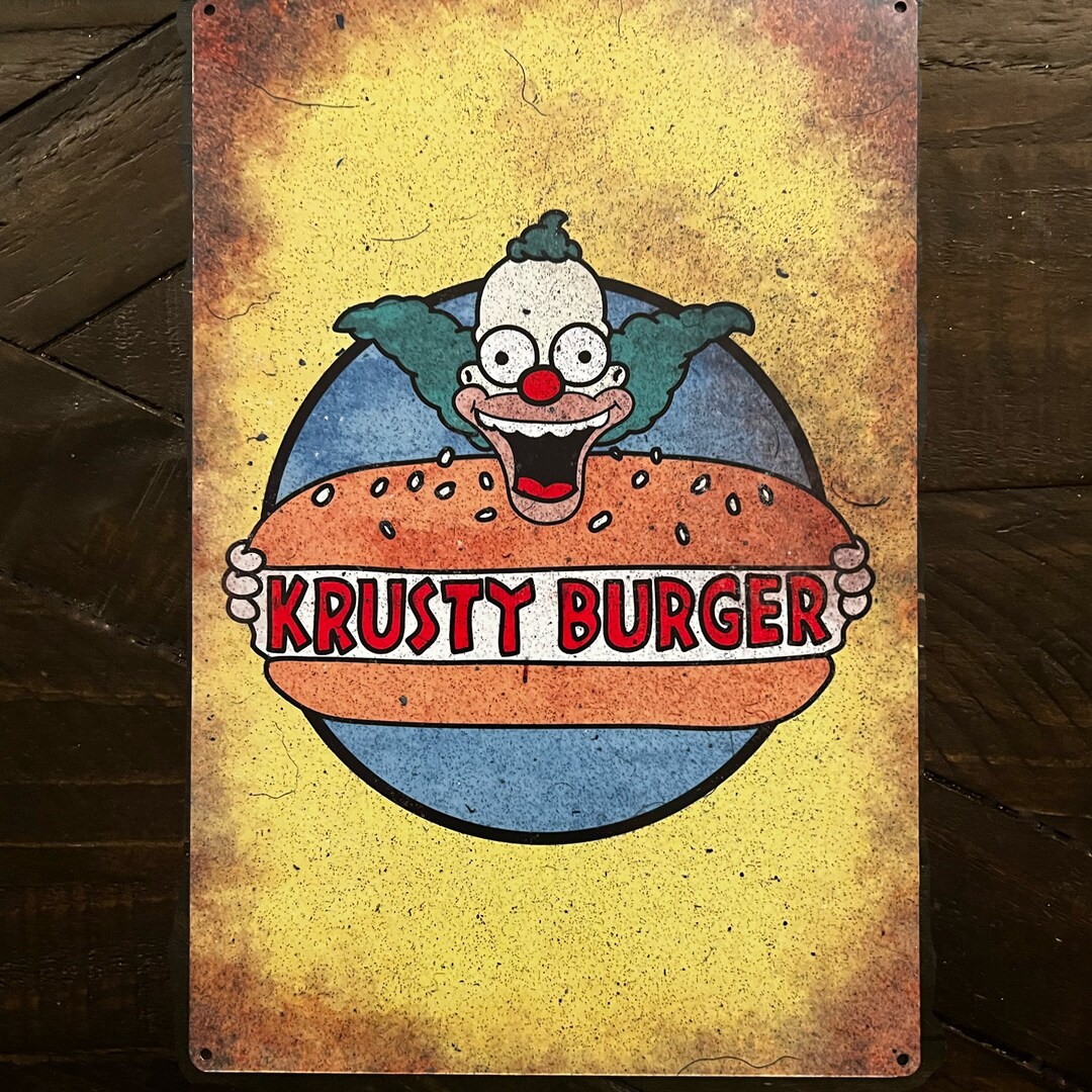 Weathered Vintage Simpsons Aluminum Krusty Burger Wall Sign (vertical ...