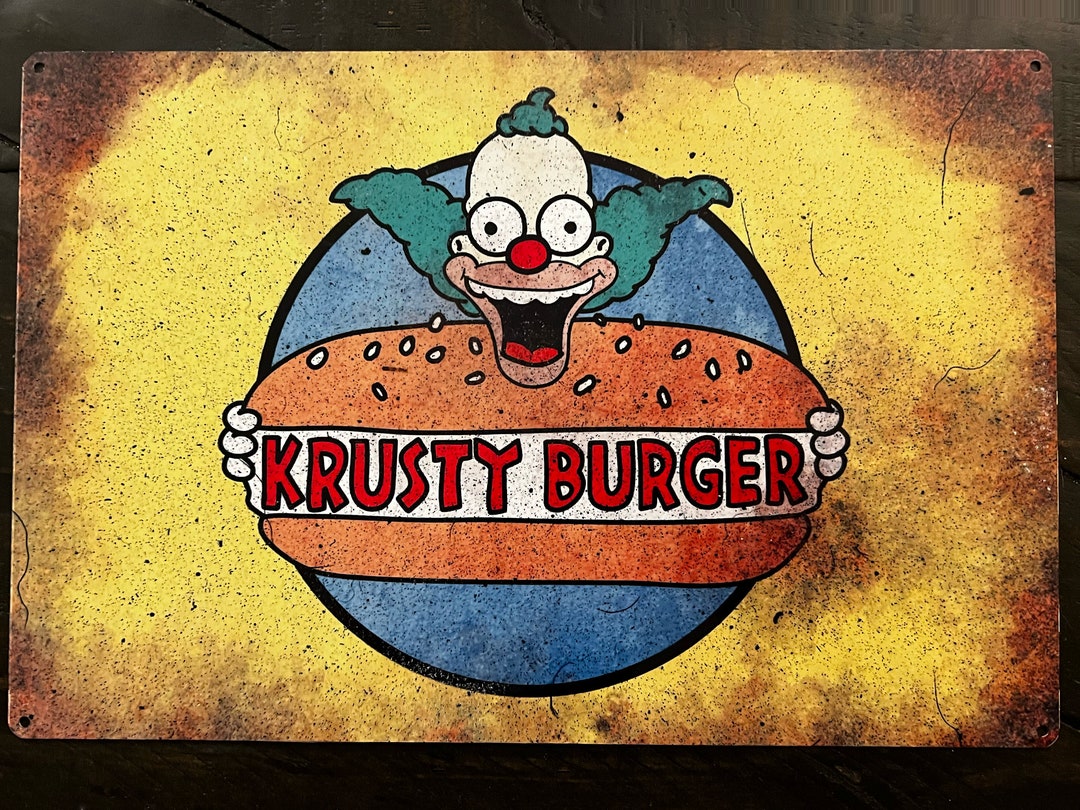 Weathered Vintage Simpsons Aluminum Krusty Burger Wall Sign (horizontal ...