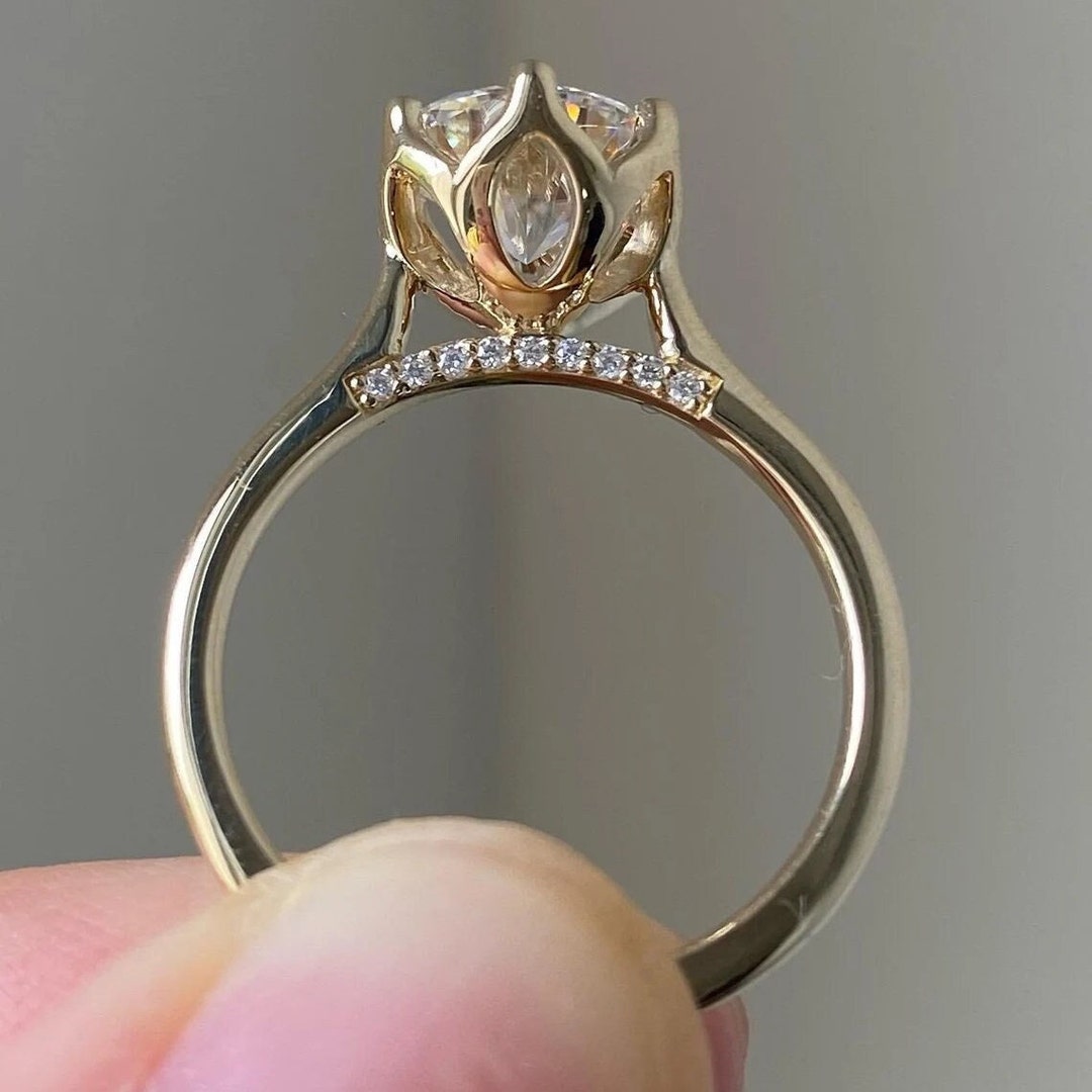 Vintage Tulip Floral Engagement Ring Cathedral Setting Moissanite Ring ...