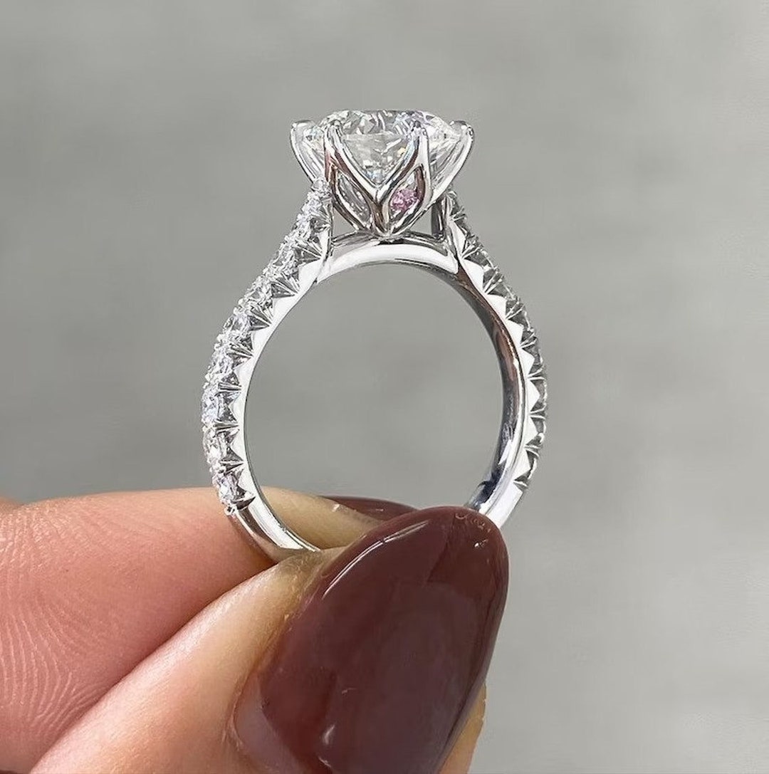 Black Friday''tulip Floral Engagement Ring Cathedral Set Moissanite Ring Petal Prong Set ...